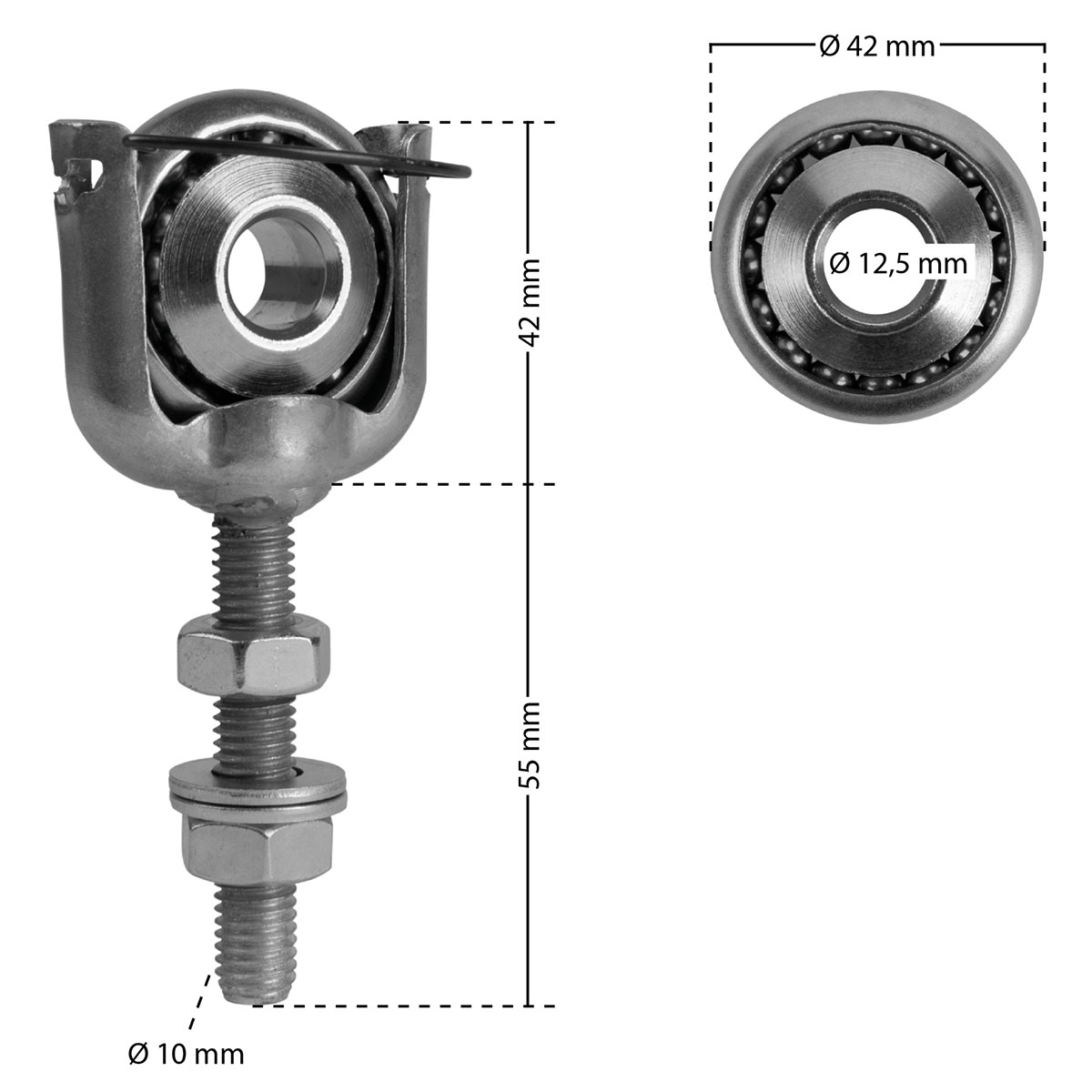Stützlager mit Kugellager 42 mm höhenverstellbar System IT